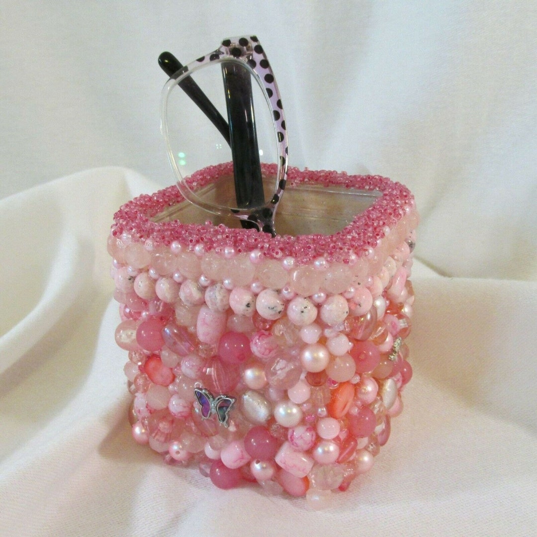 3.5in Pink Jewelry Art Trinket Embellished Beads Affirmation Square ...