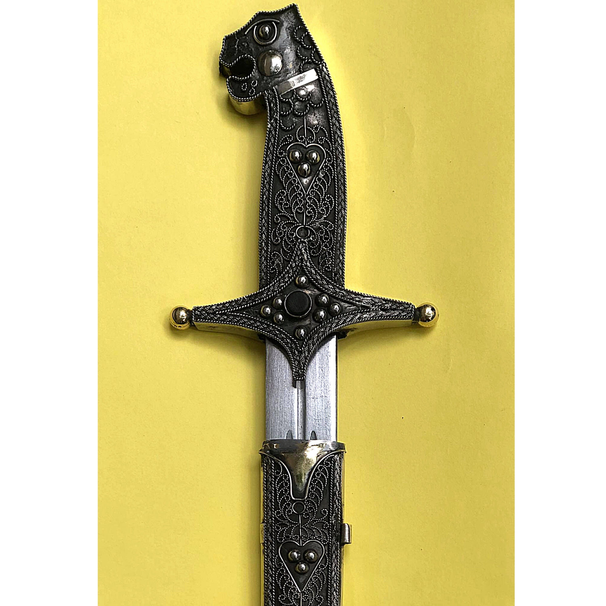 Caucasian Dagger Sword With Lion Face Handmade, Medieval Damascus ...