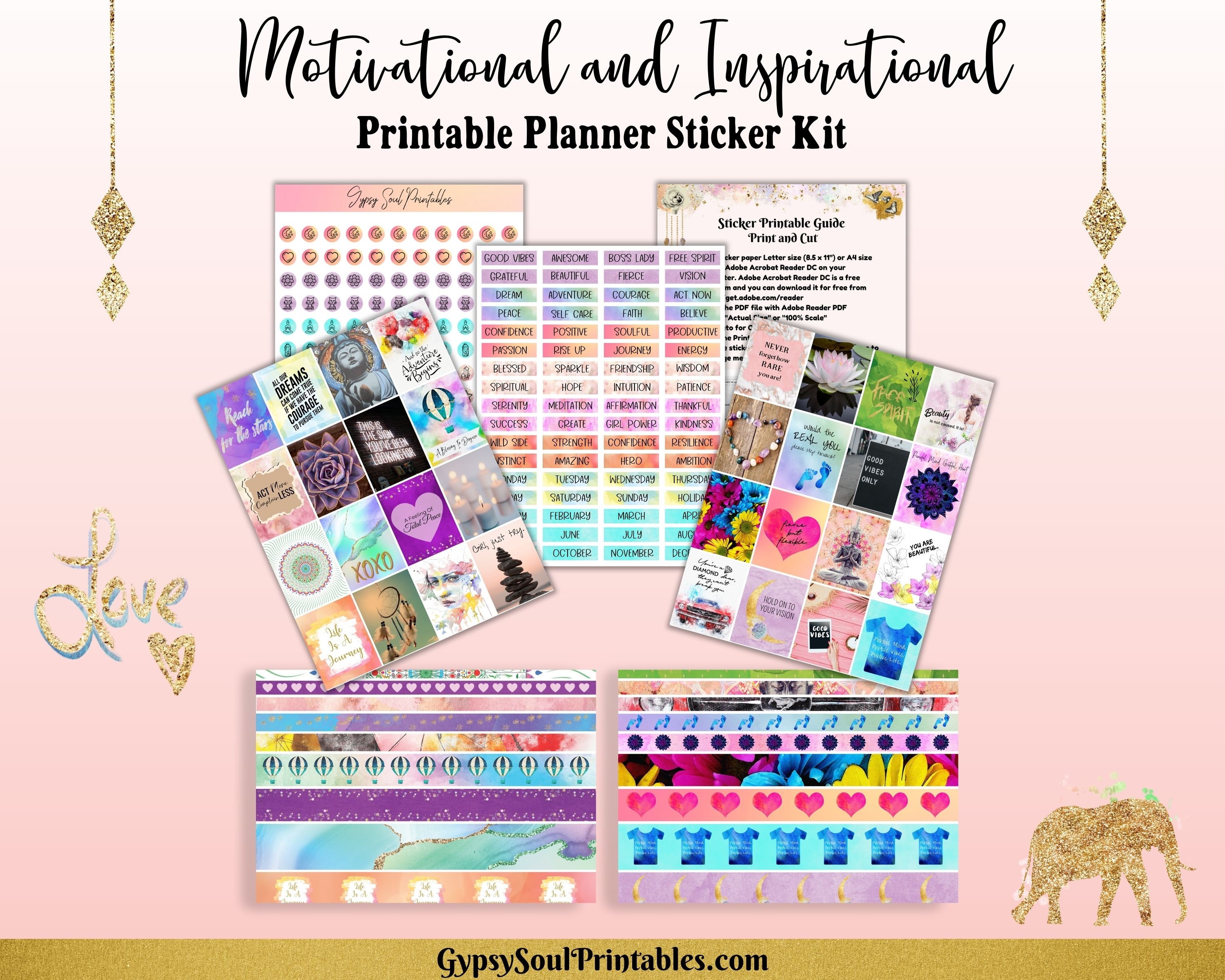 Motivational and Inspirational Printable Planner Sticker Kit, Sticker ...
