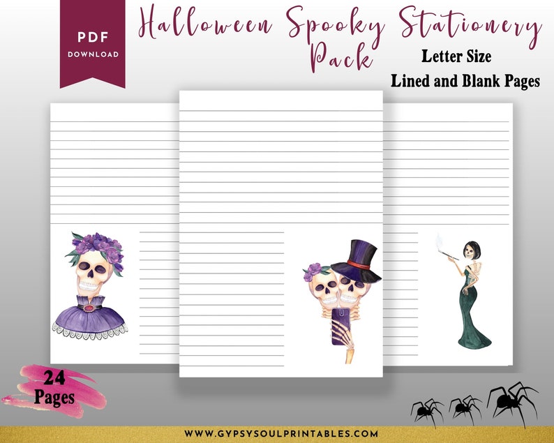 Spooky Halloween Stationary, Halloween Prints, Autumn Paper Set, Lined ...