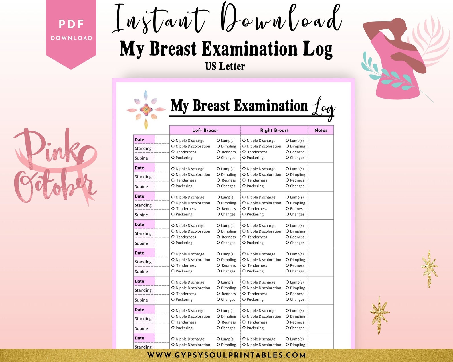 Breast Cancer Tracker, Water Tracker, Breast Examination Log, Cancer ...