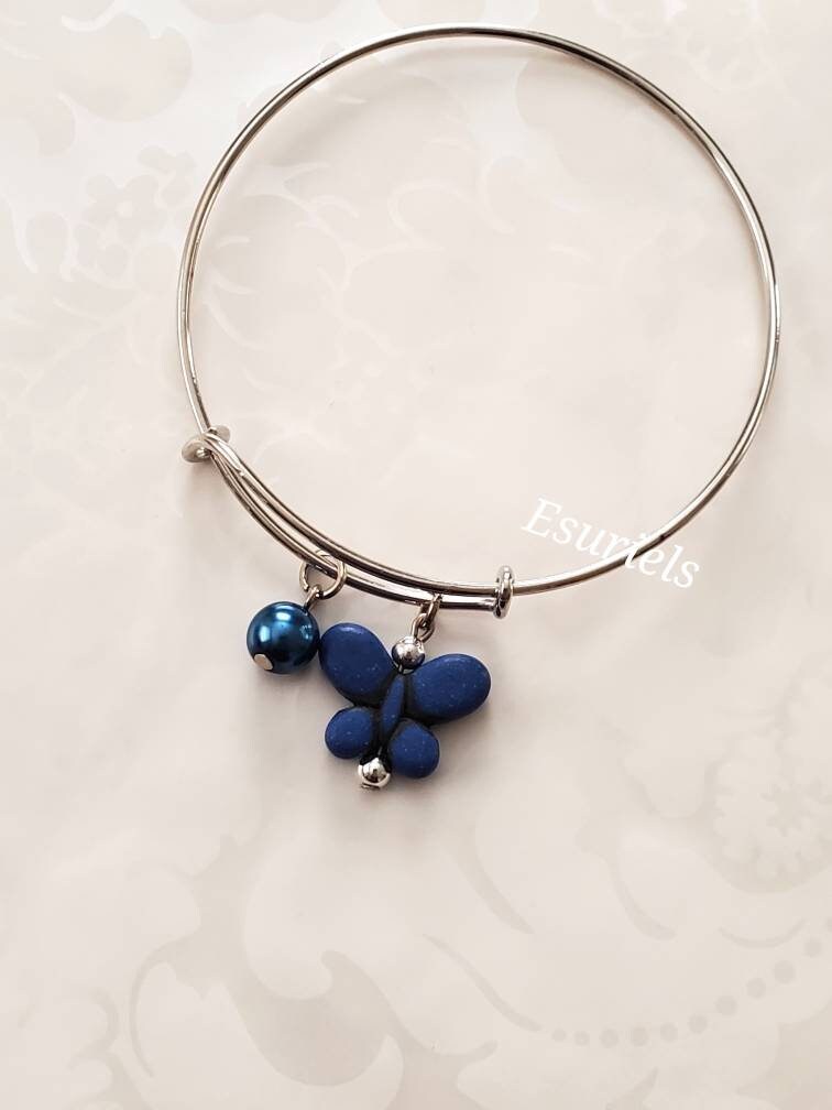 Royal Blue Butterfly Bangle Bracelet Stackable Bracelets for - Etsy