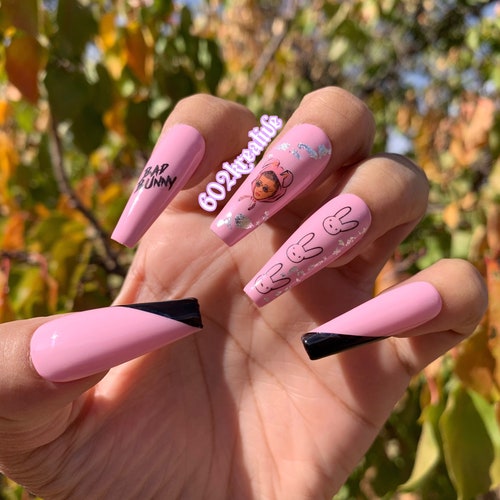 Bad Bunny Press on Nails Bad Bunny Nails beige Bad Bunny | Etsy