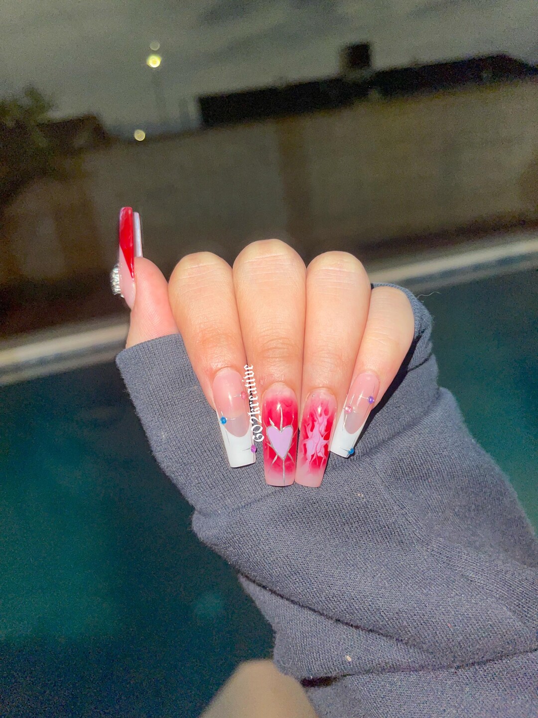 Pink and Red Heart French Tip Press on Nails - Etsy