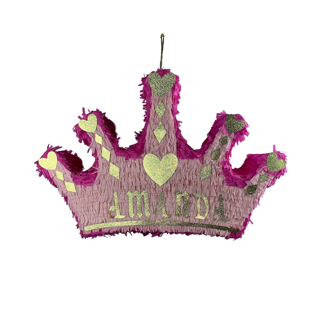 Pink Crown Piñata 22" – Personalized Princess Party Piñata, Handmade ...