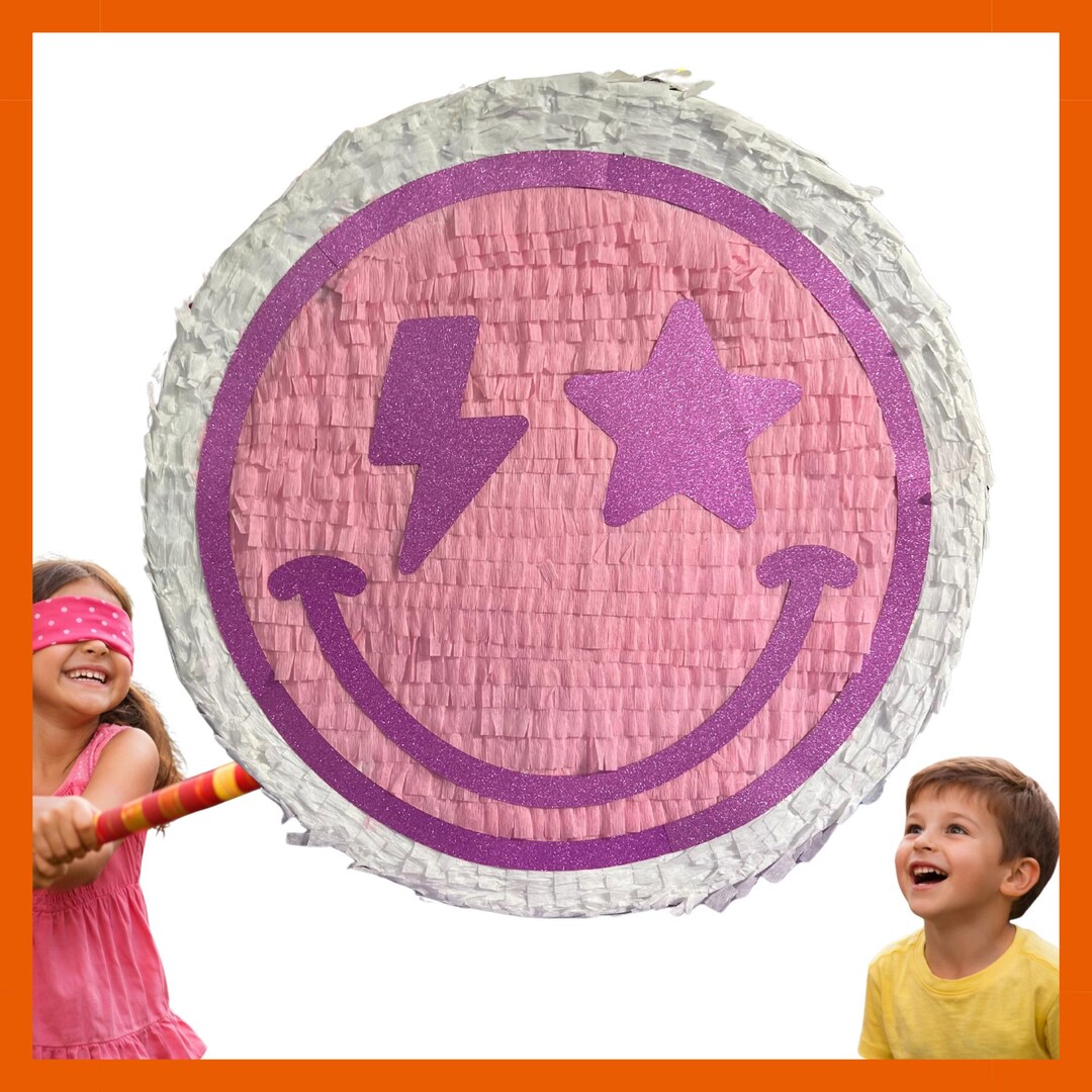 Pink Happy Face Piñata, 20". Sturdy for Extra Fun, Ideal for Birthdays ...