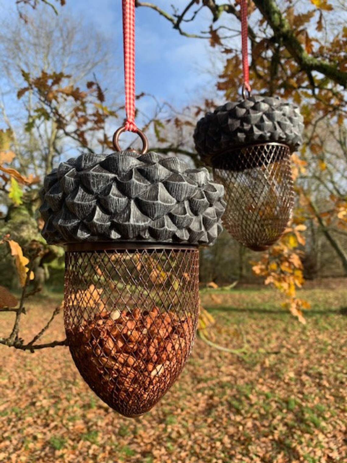 Acorn Bird Feeder With Red Gingham Ribbon for Hanging - Etsy UK