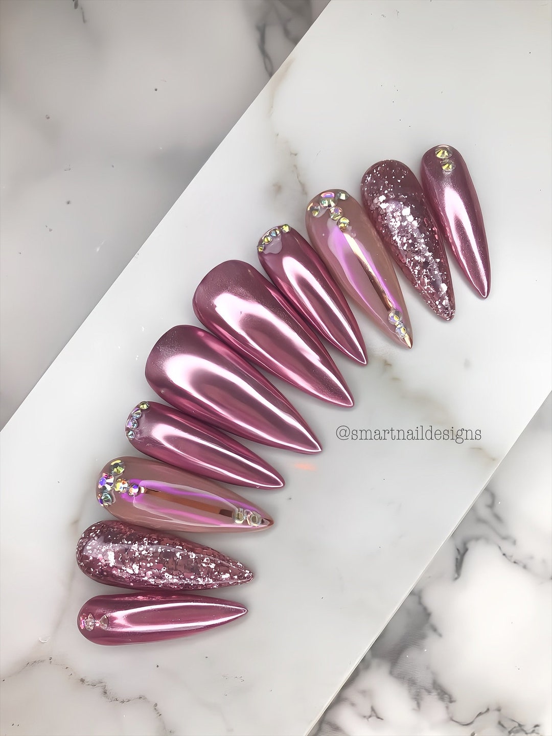 Press on Nails in Pink Chrome Acrylic Nails Chrome Nails Nails in This ...