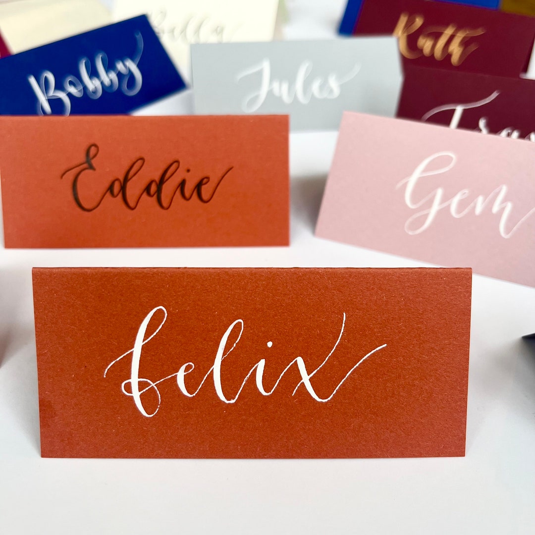 Handwritten Terracotta and White Place Names, Wedding Place Cards ...