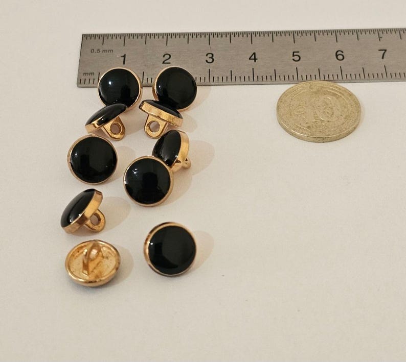 Metal Gold Button. 2 Pieces 10 Mm. Gold Footed Black Enamel Model ...