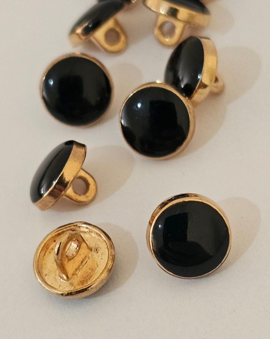 Metal Gold Button. 2 Pieces 10 Mm. Gold Footed Black Enamel Model Button. Special Design Buttons ...