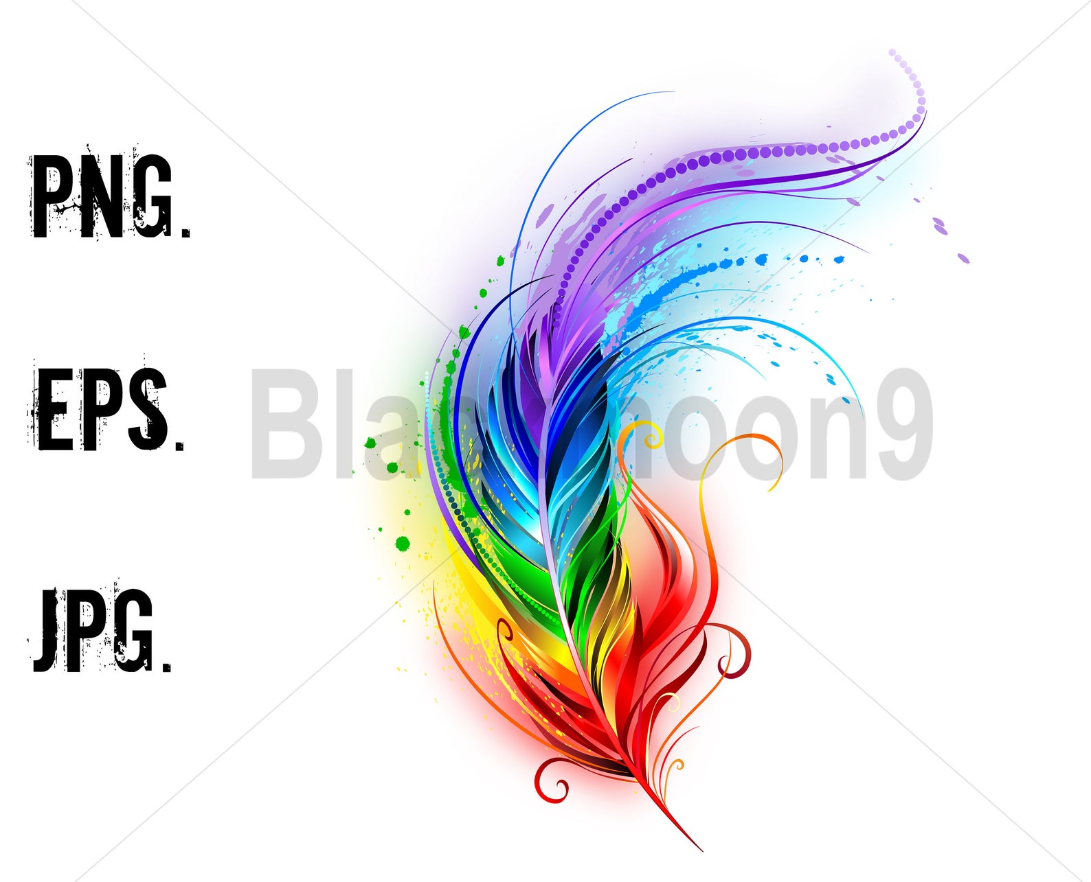 Rainbow Feather vector illustration EPS rainbow feather PNG | Etsy