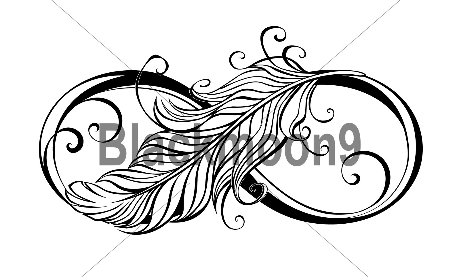 Infinity symbol with feather in SVG Black outline infinity | Etsy