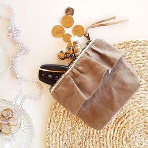 Handmade Small Ruffle Linen Pouch. Mini Zip Coin Purse. Headphone ...