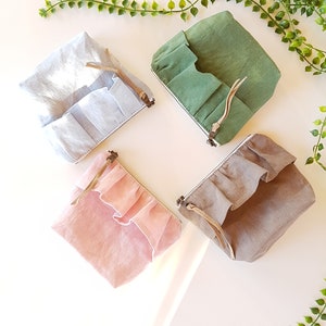 Handmade Small Ruffle Linen Pouch. Mini Zip Coin Purse. Headphone ...