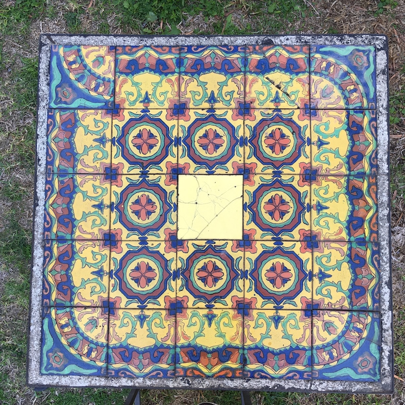 Taylor Tile 25 Tile Top Table With Iron Base 1920s California Pottery ...