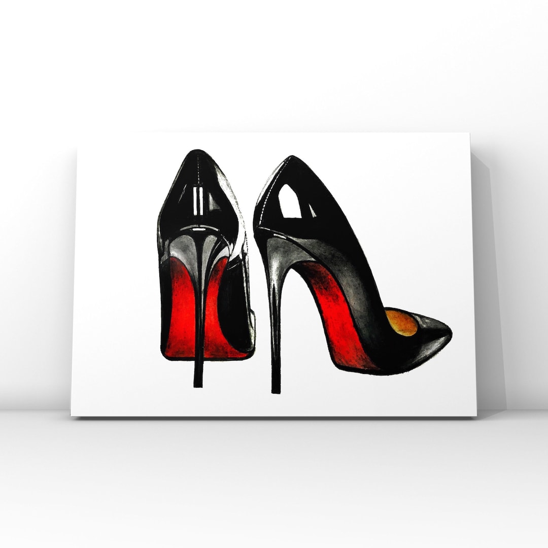 Red Soled High Heels Original Pencil Drawing Print, Fashion Art - Etsy
