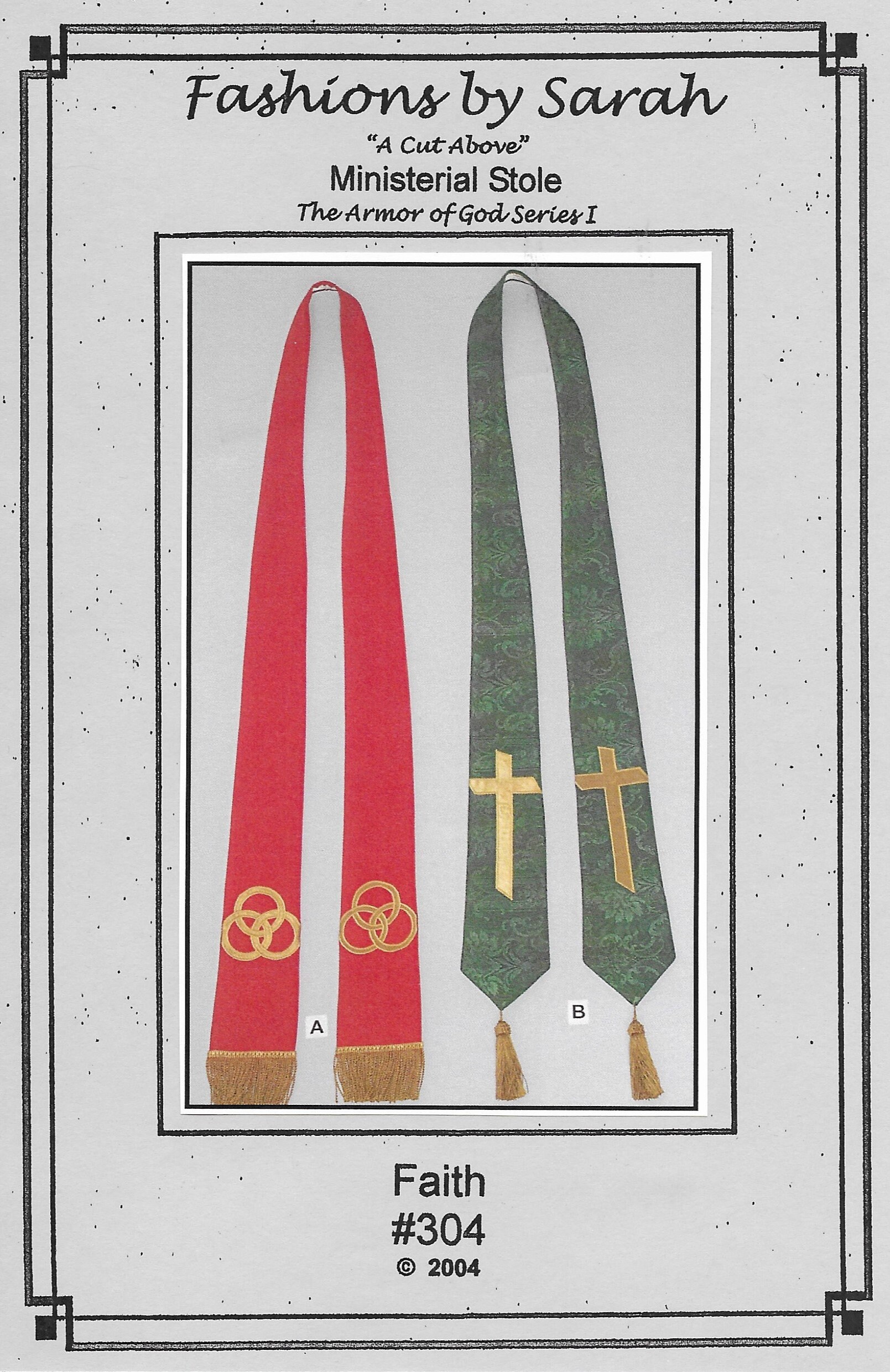Narrow Neck Clergy Stole Pattern, 2 Applique' Patterns Included, 2 ...