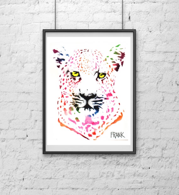 Hot Pink Snow Leopard Stencil Art | Etsy