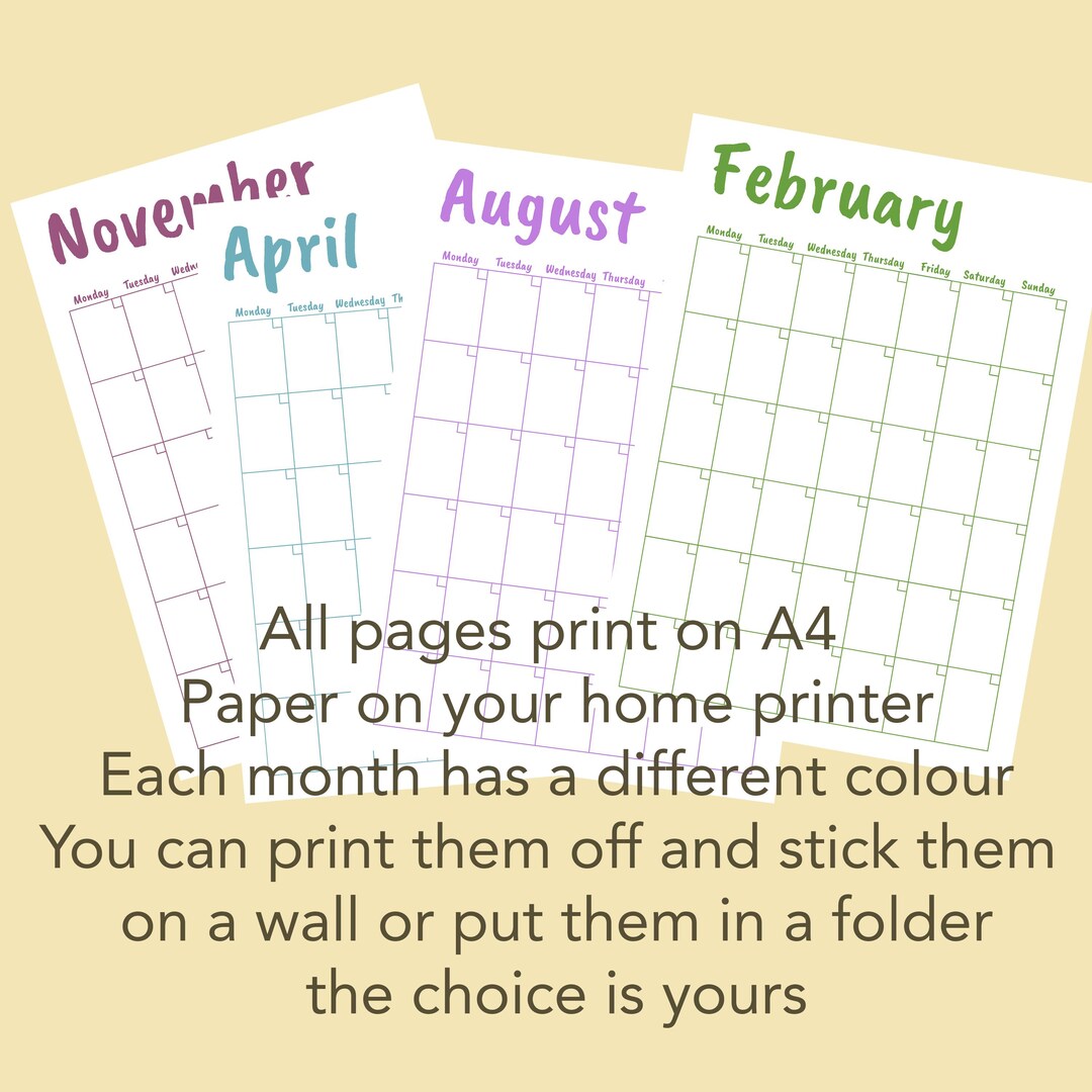 A4 Downloadable Yearly Planner - A4 Page for Each Month, Downloadable ...