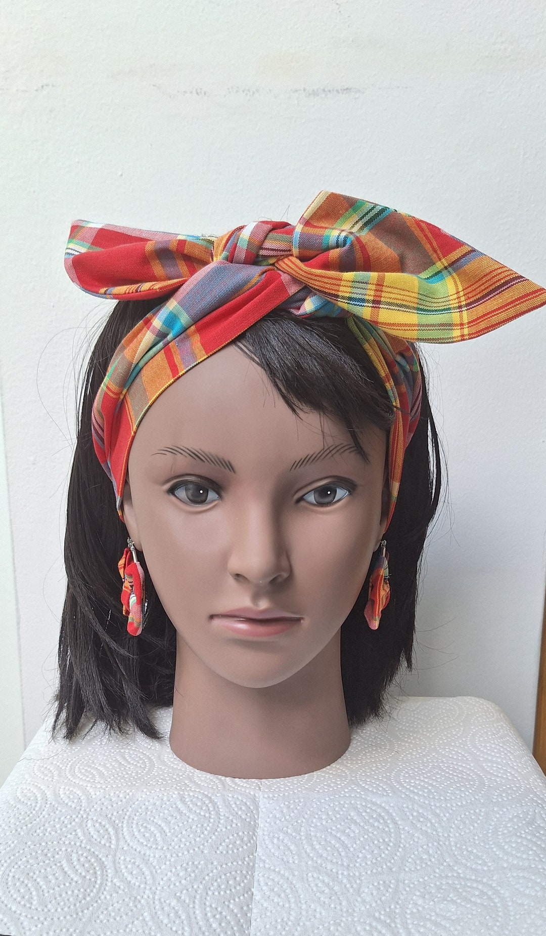 Madras Earring Set Dominica Bandana, Gift for Her, Headband, Caribbean ...