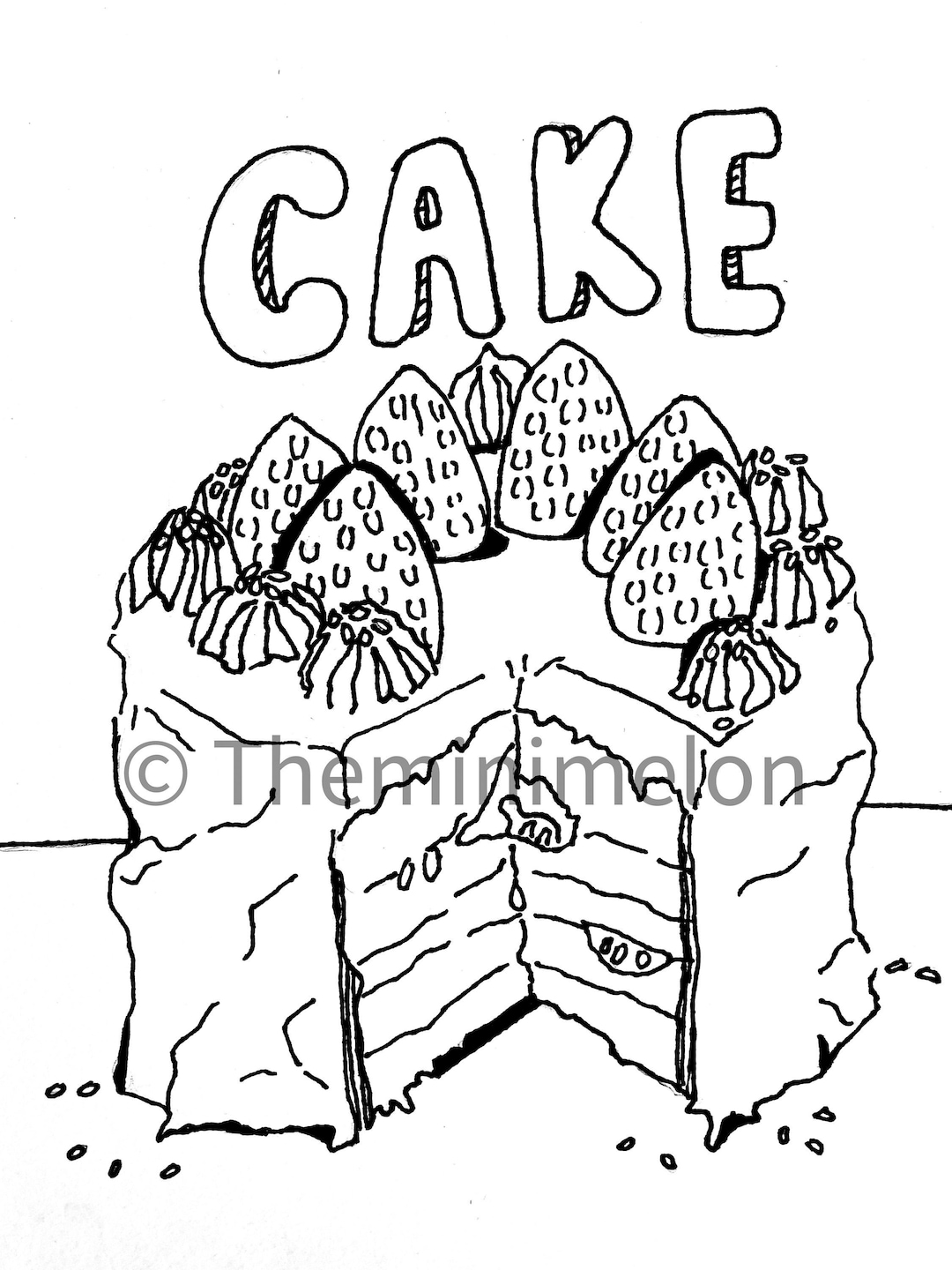 Cake Coloring Page| Printable Coloring Page| Coloring Page - Etsy