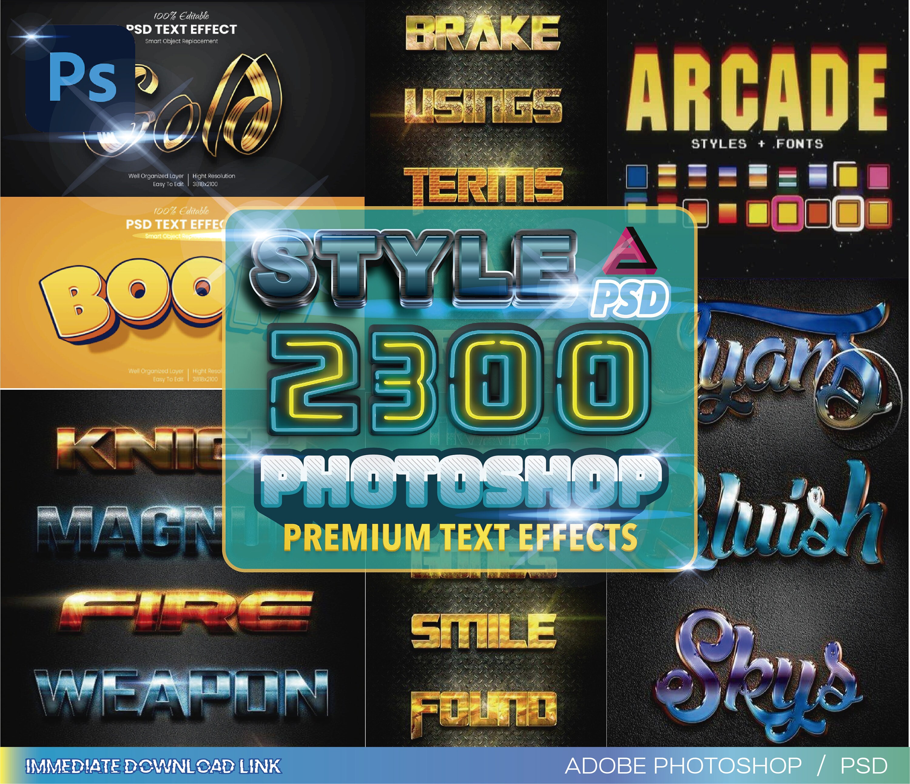 2300+ Premium Photoshop Texts & Styles Effects, Editable, Works in Any ...