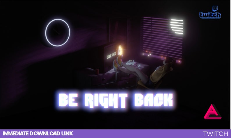 4 Screens Animated Twitch, 3D Animation Rendering Female Gamer. Stream ...