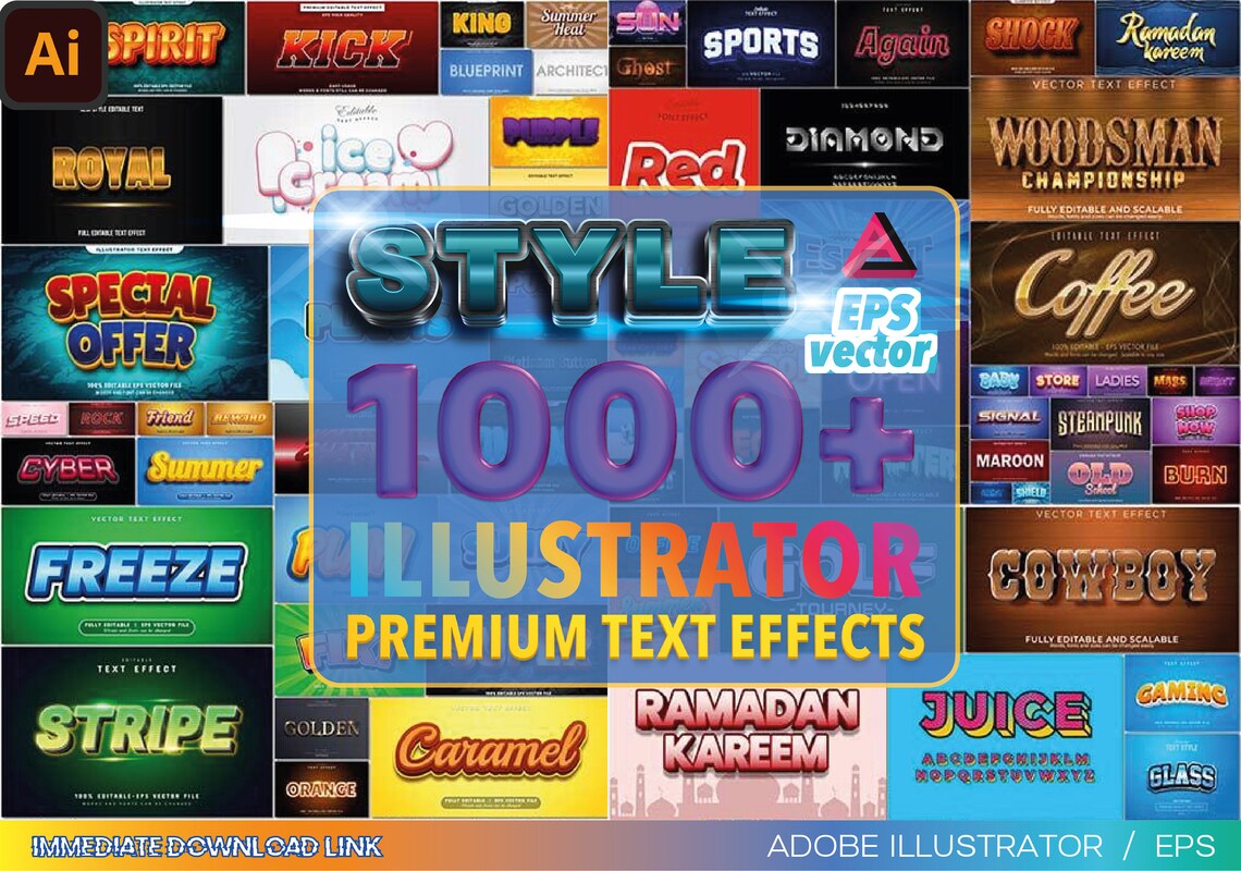 1000 Premium Illustrator Texts & Styles Effects, Editable, Works at Any ...