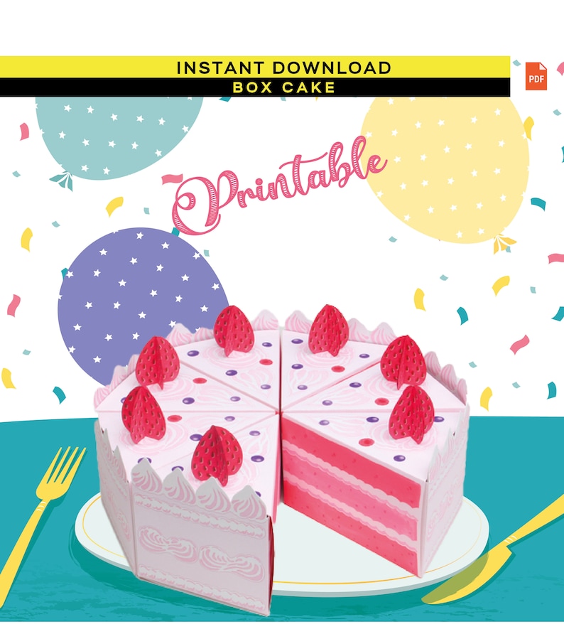 3D Cake Slice, Paper Cake Box, Strawberry Flavor Tart - Etsy