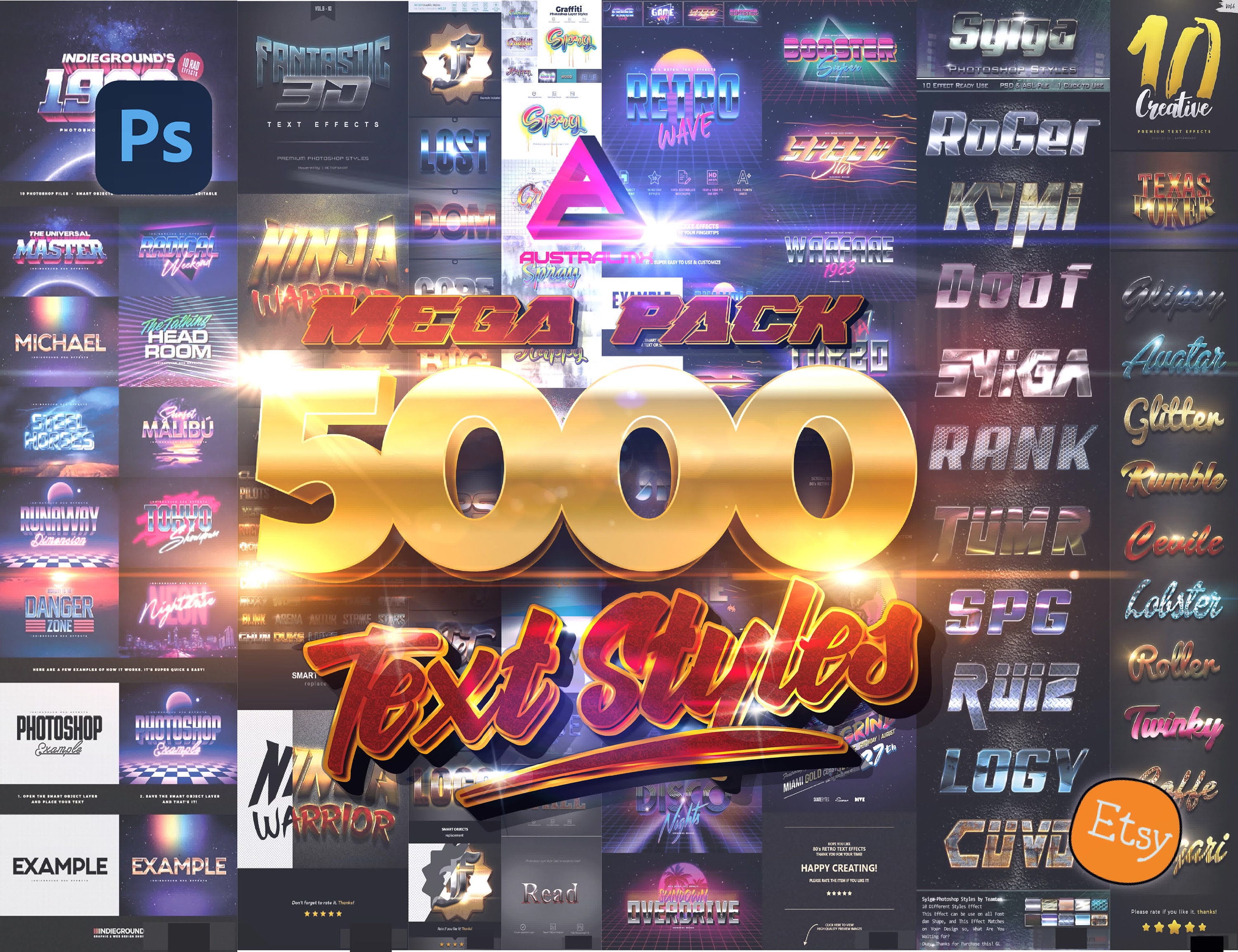 5000 Premium Photoshop Texts & Styles Effects, Editable, Works in Any ...