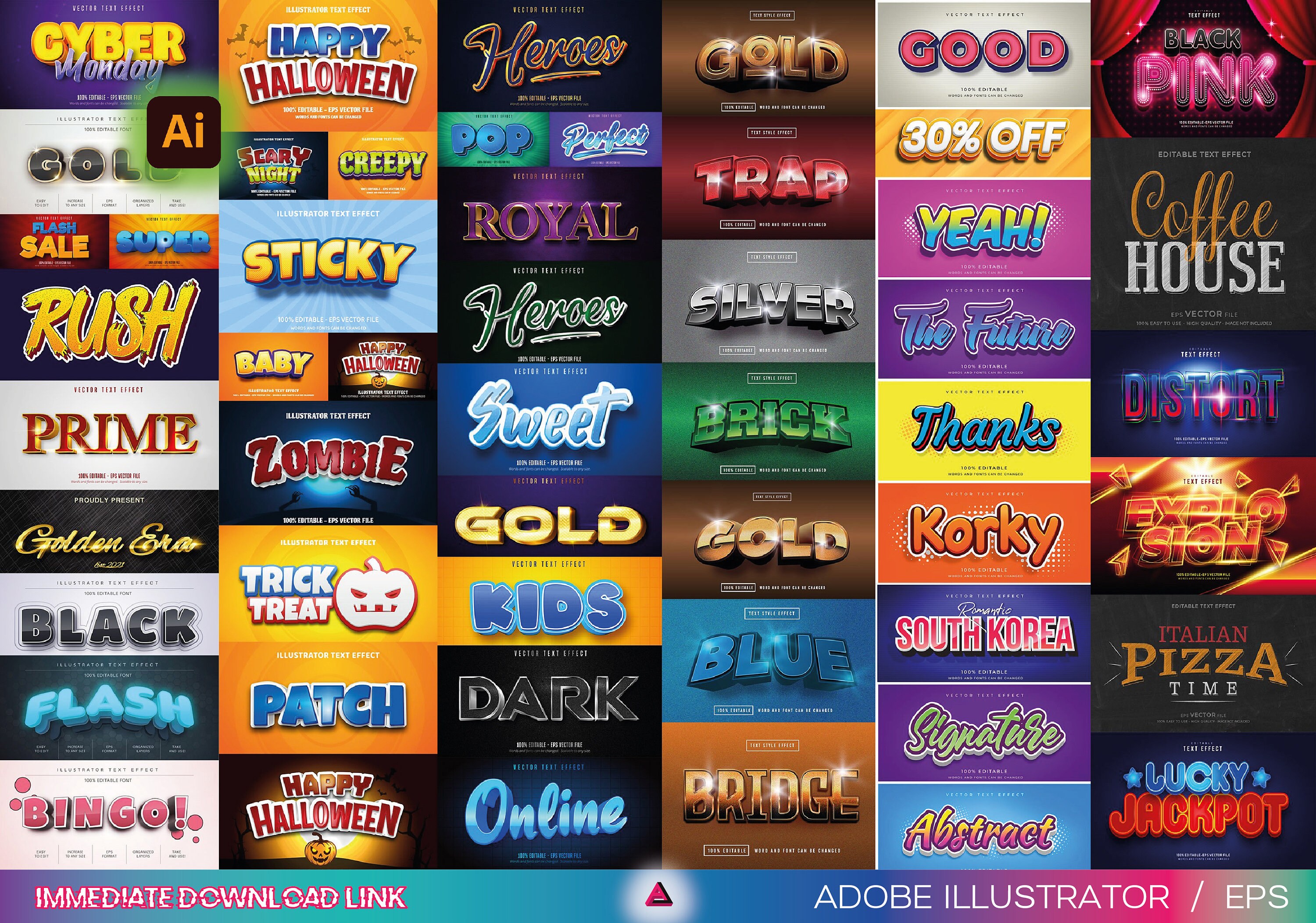 3000+ Premium Illustrator Texts & Styles Effects, Editable, Works at ...