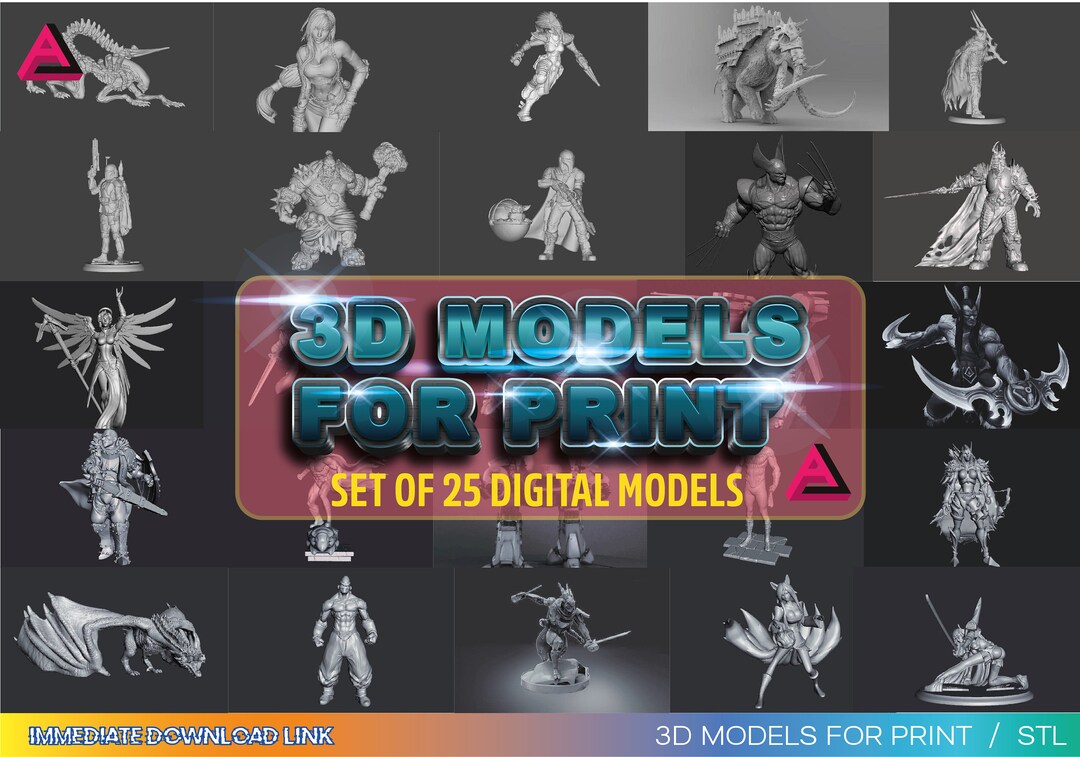 Set of 25 Models Ready to 3D Print. STL. 3d Digital Figures, Cartoon ...