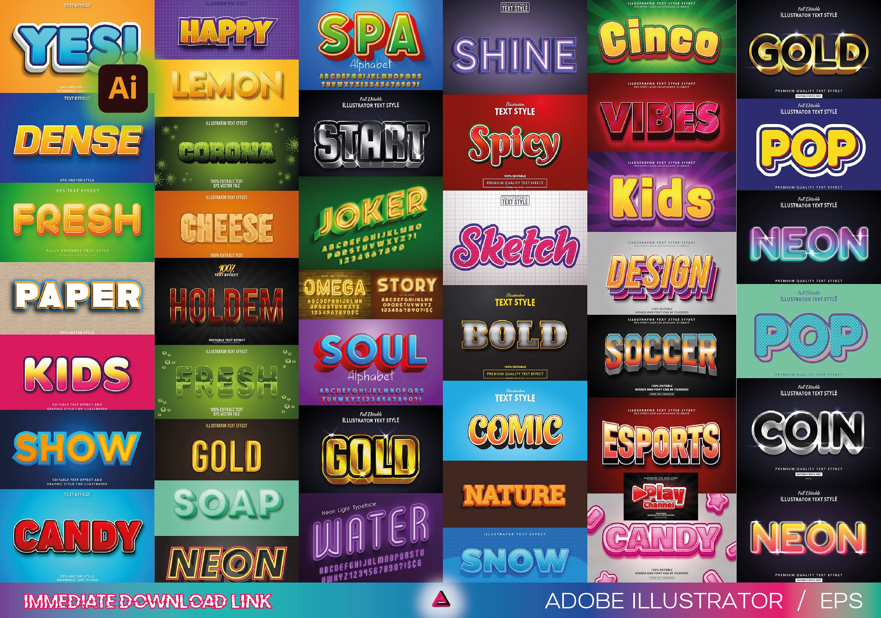 3000+ Premium Illustrator Texts & Styles Effects, Editable, Works at ...