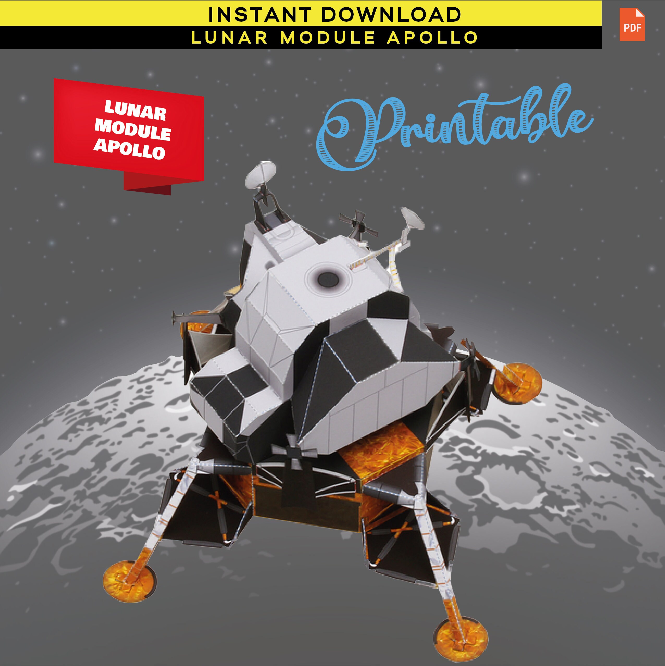 Moon Module Apollo, Make Space Figure Paper, Papercraft 3D Template ...