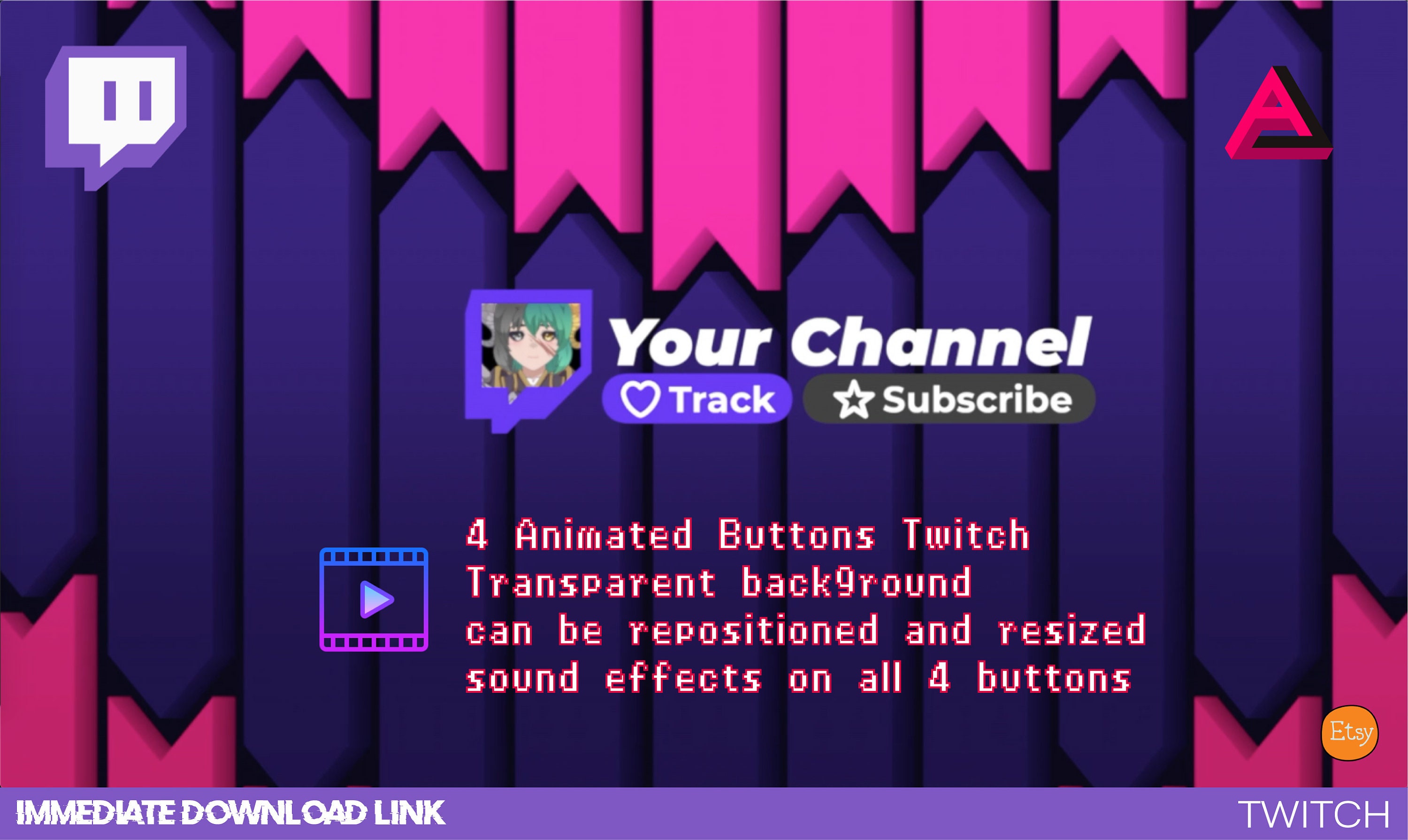 Four Animated Buttons for Twitch. Twitch Animated Follow Buttons for ...