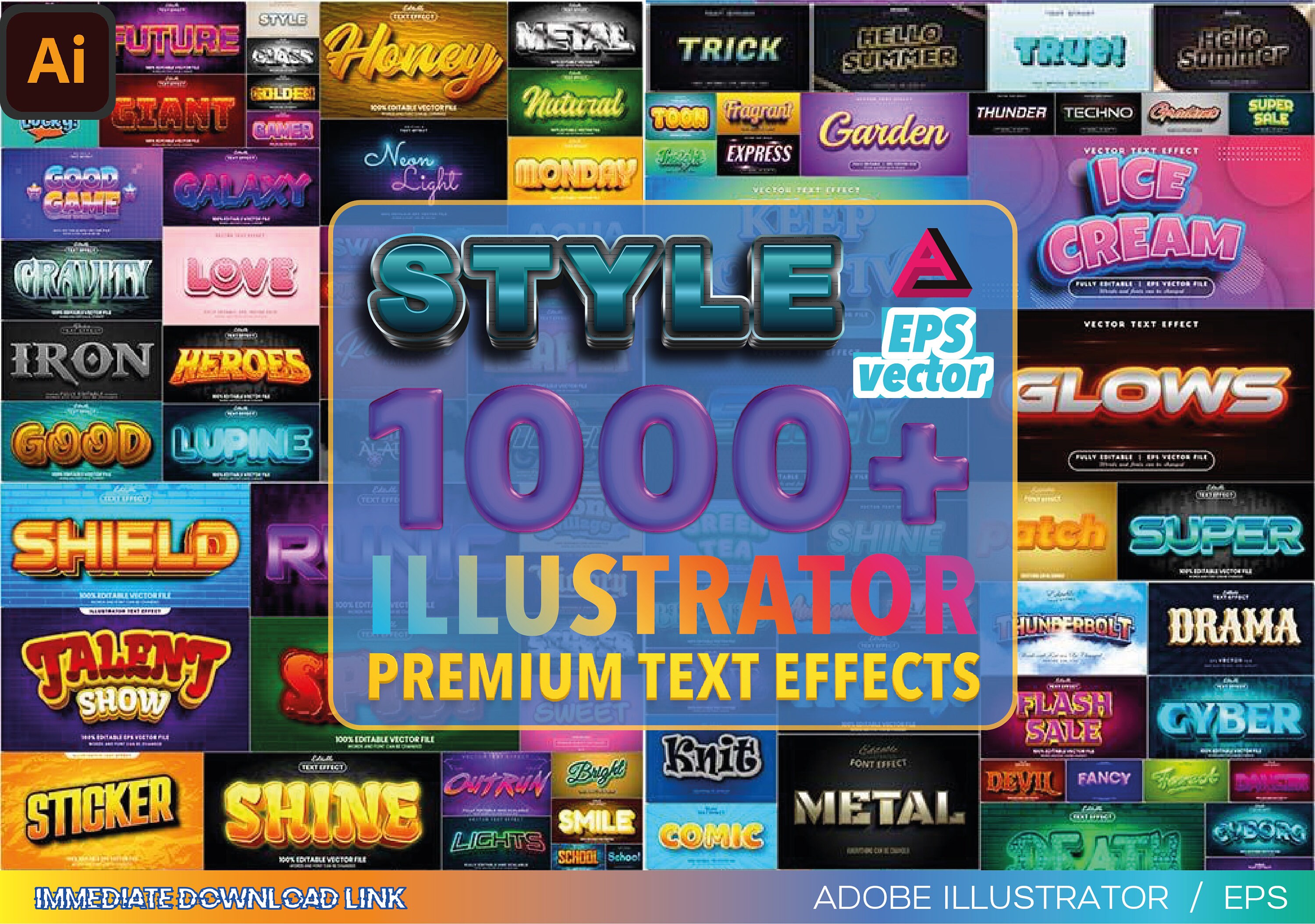 1000 Premium Illustrator Texts & Styles Effects, Editable, Works at Any ...