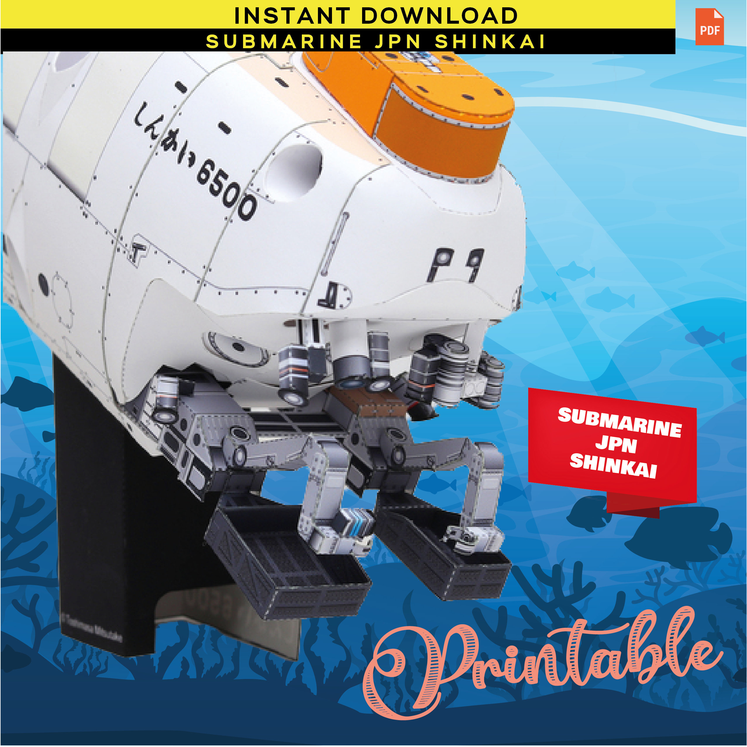Japanese Submersible, Submarine, Papercraft 3D Template, Printable ...