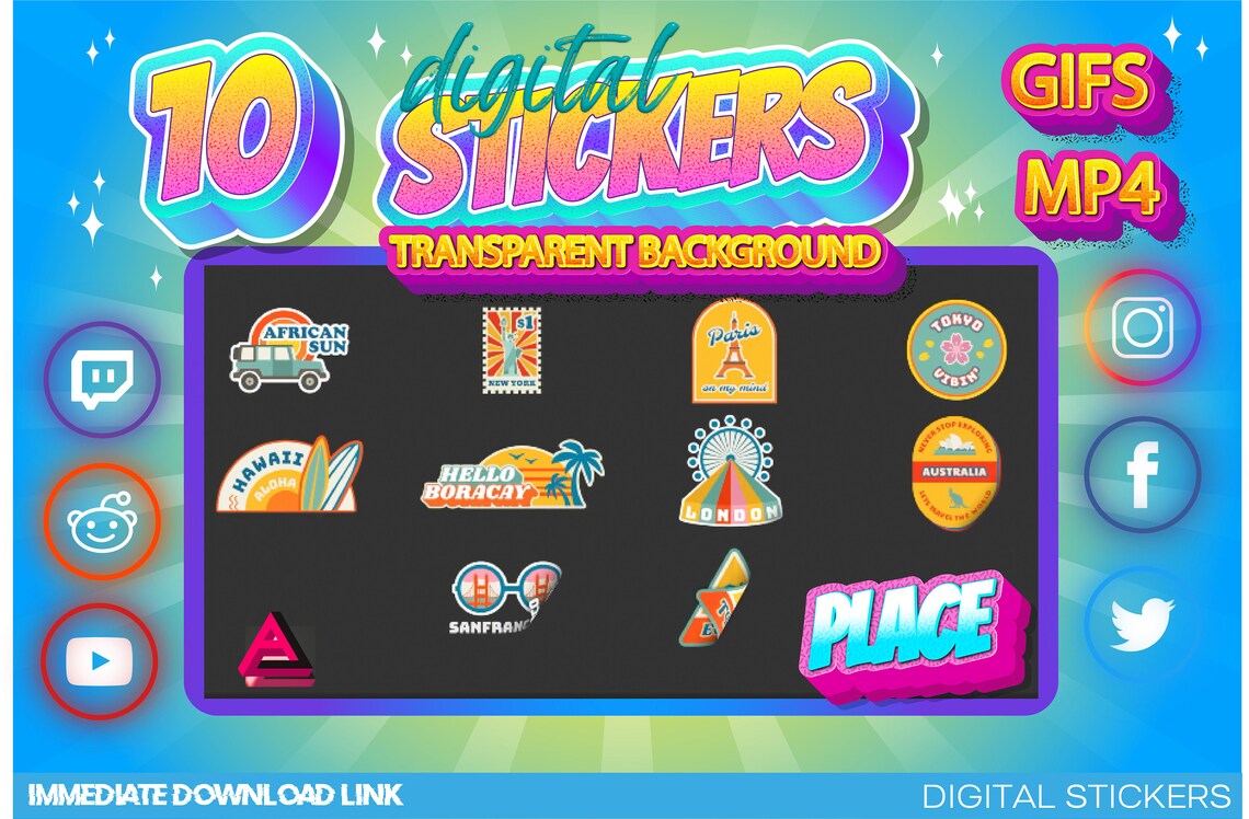 100 Animated Cartoon-style Digital Stickers of in GIFS and in | Etsy