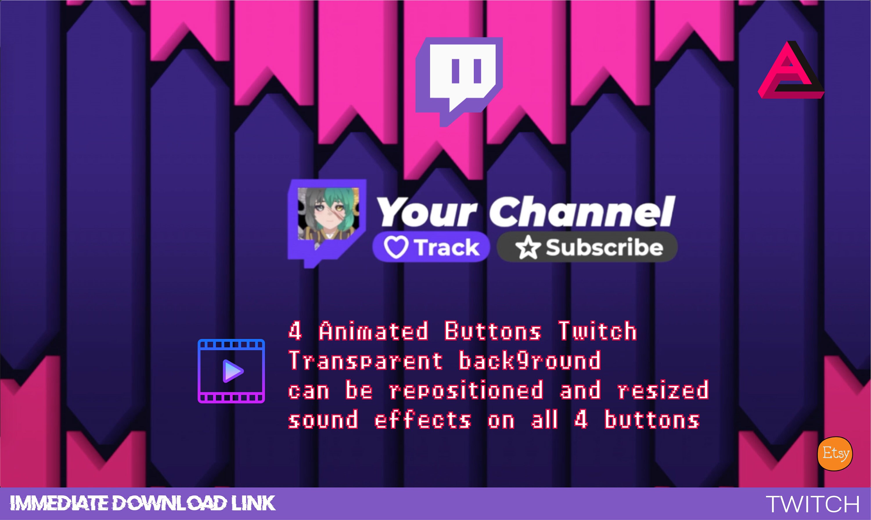 Four Animated Buttons for Twitch. Twitch Animated Follow Buttons for ...