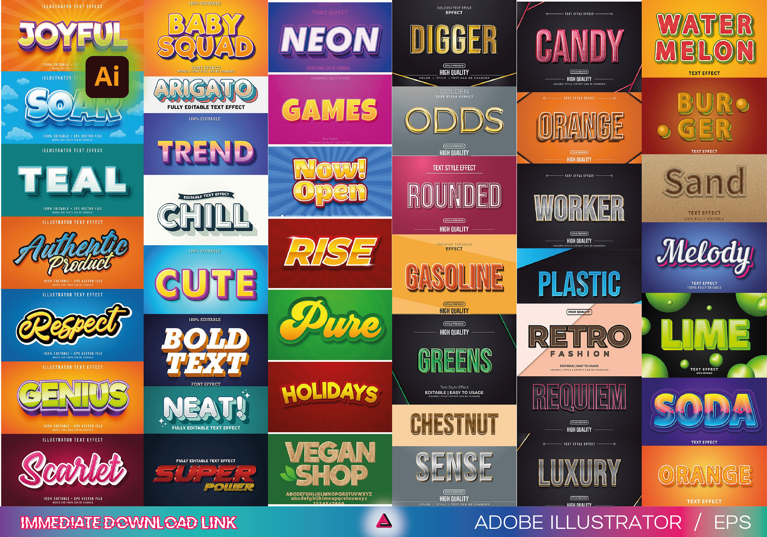 3000+ Premium Illustrator Texts & Styles Effects, Editable, Works at ...