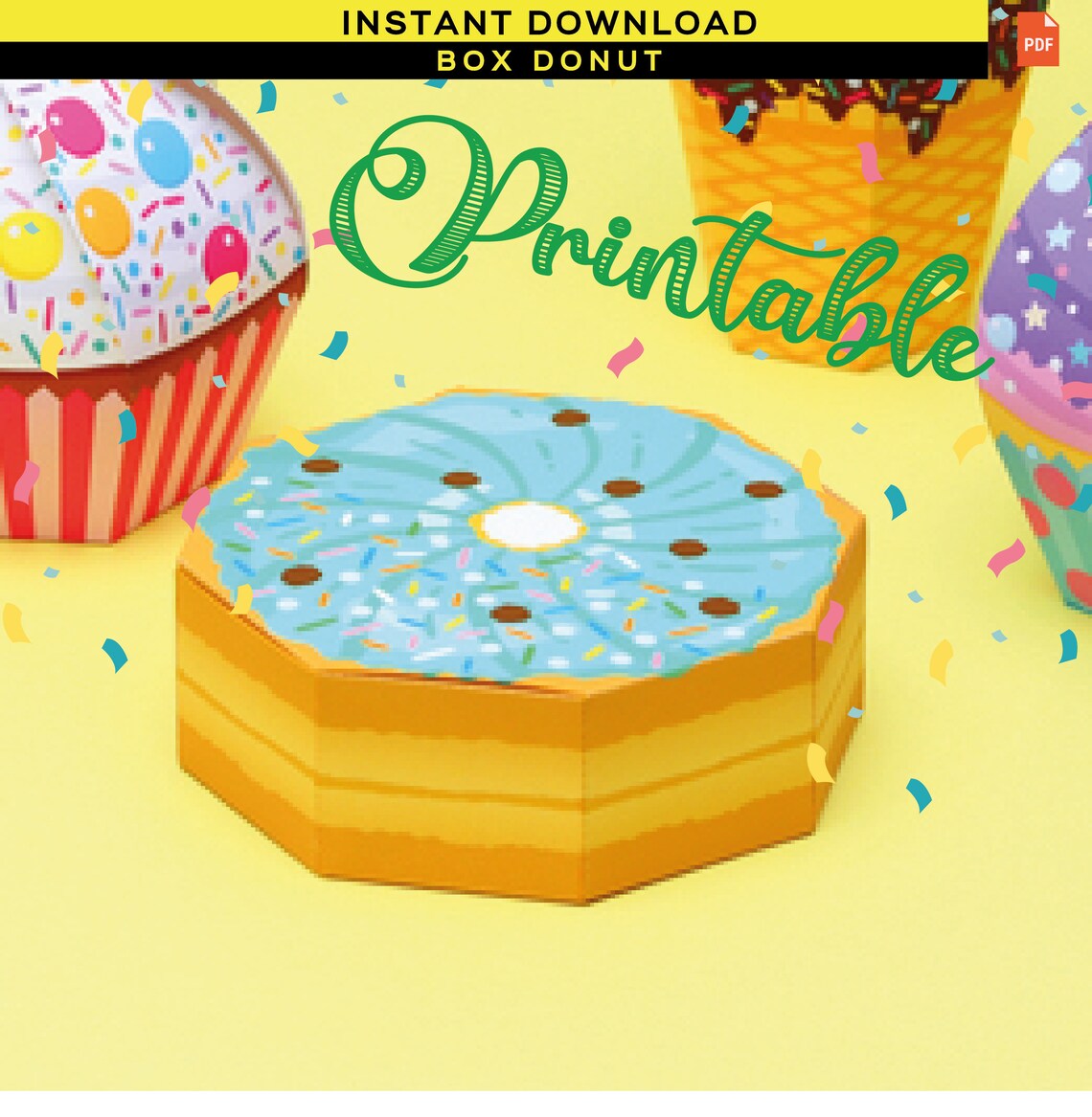 Donut Box. Donut Packaging. Template Digital PDF File, Template for ...