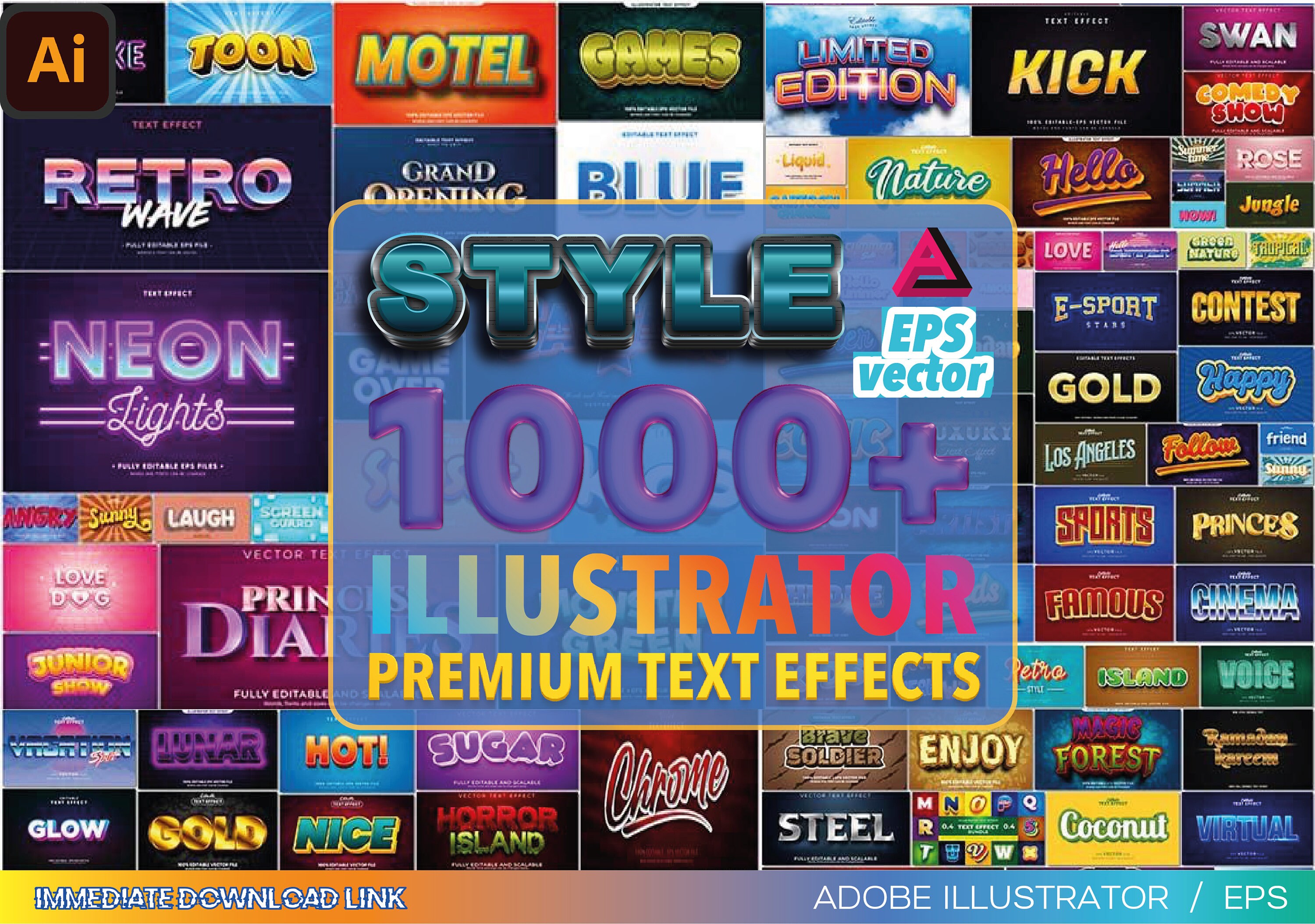 1000 Premium Illustrator Texts & Styles Effects, Editable, Works at Any ...
