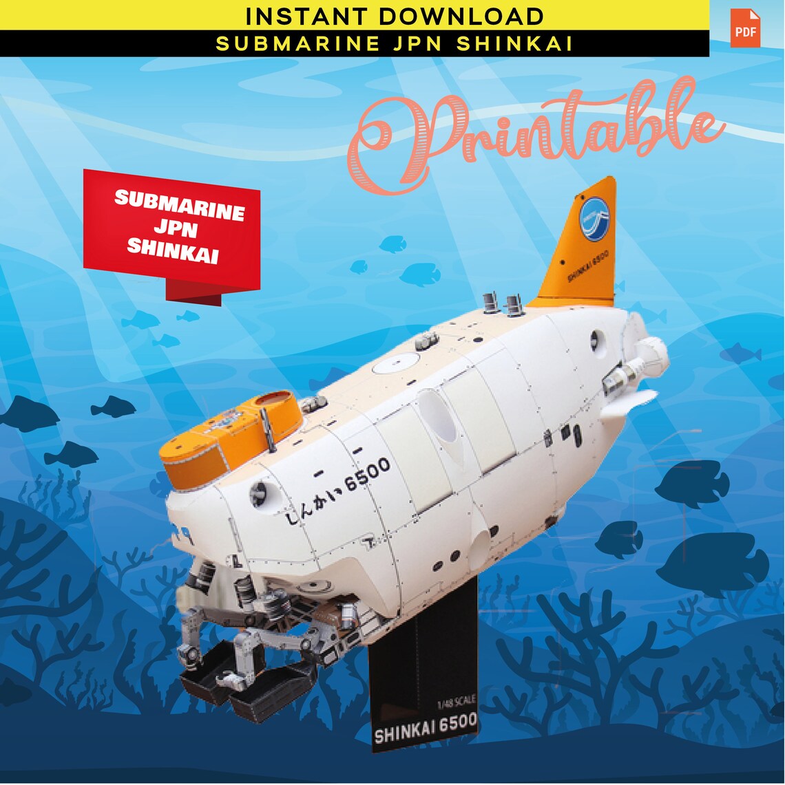 Japanese Submersible, Submarine, Papercraft 3D Template, Printable ...