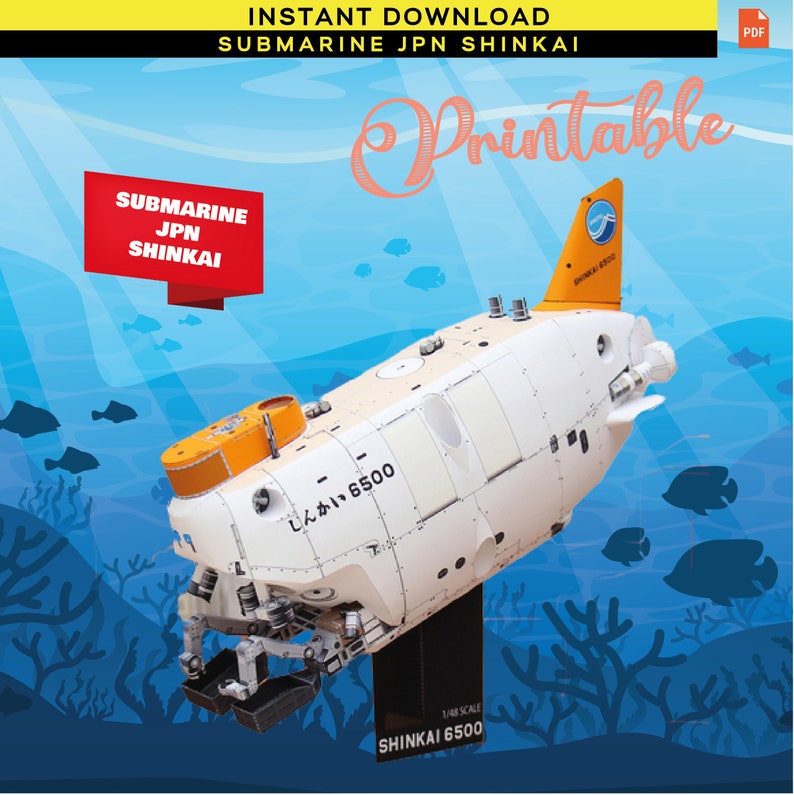 Japanese Submersible, Submarine, Papercraft 3D Template, Printable ...