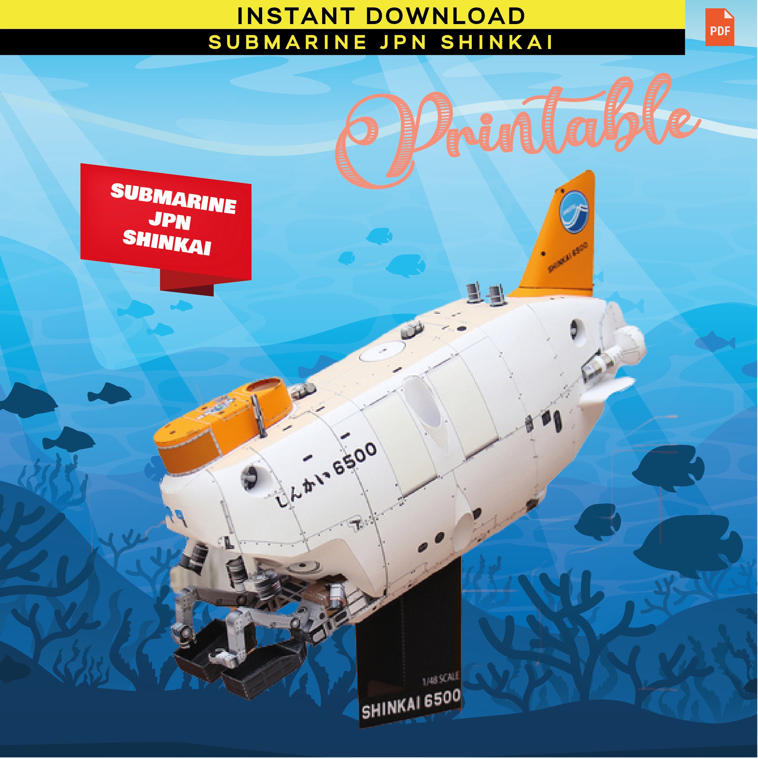 Japanese Submersible, Submarine, Papercraft 3D Template, Printable ...
