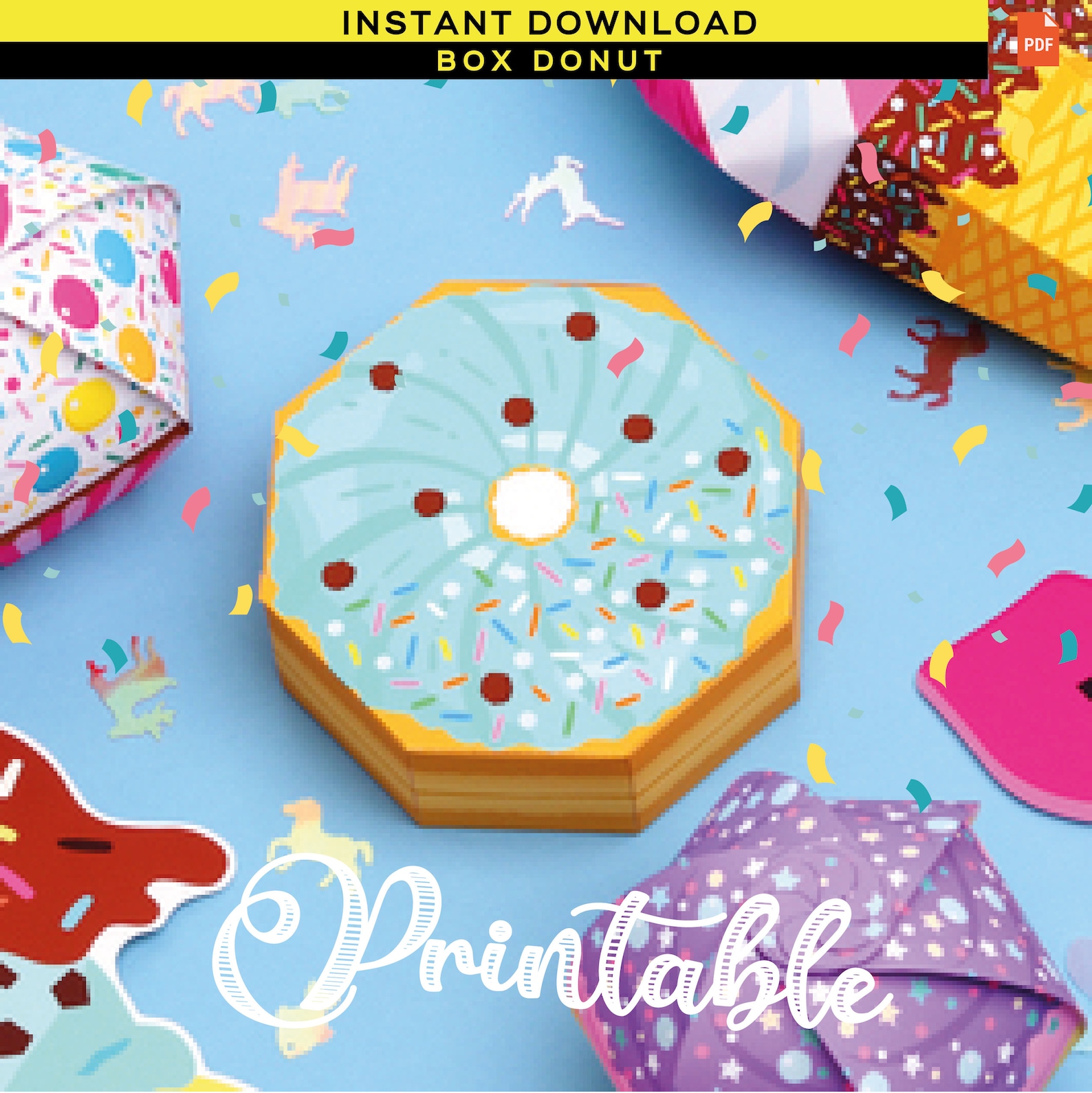 Donut Box. Donut Packaging. Template Digital PDF File, Template for ...