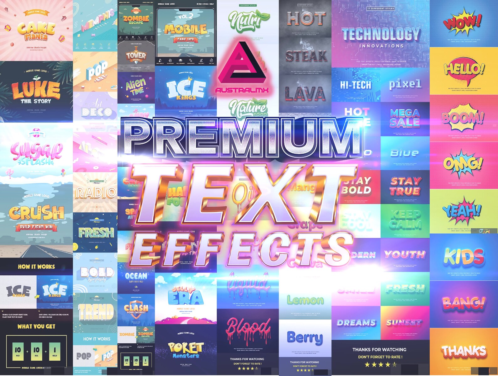 200 Premium Photoshop Texts & Styles Effects, Editable, Works in Any ...