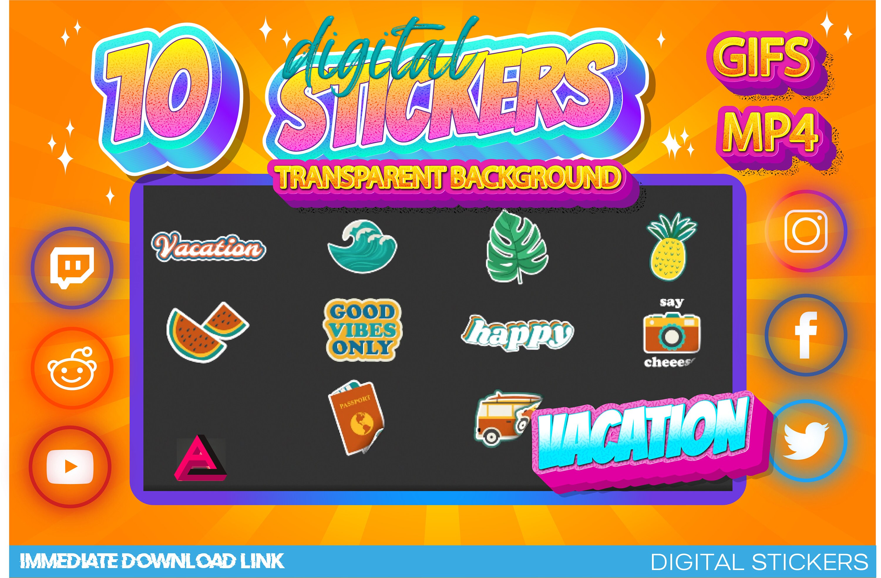 Animated Cartoon-style Digital Stickers of Vacation in GIF and - Etsy