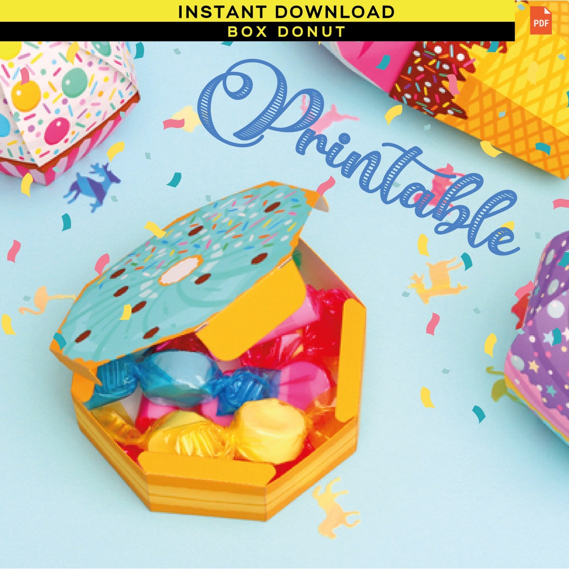 Donut Box. Donut Packaging. Template Digital PDF File, Template for ...